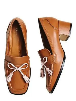 Maeve Bow Detail Loafer Heels Tan / Pink