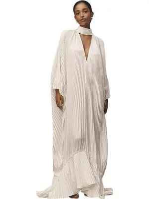 L'IDEE Empire Long-sleeve Pleated Maxi Dress - Ivory