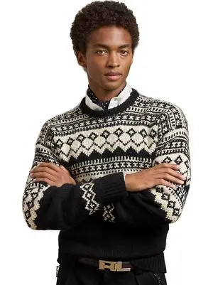 Ralph Lauren Fair Isle Cashmere Crewneck Sweater - Classic Black W/ Classic