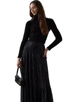 Ralph Lauren Carlita Striped Chiffon Maxi Skirt - Black