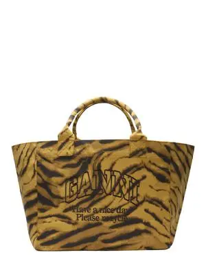 GANNI Xxl Tiger Print Shopper - Khaki