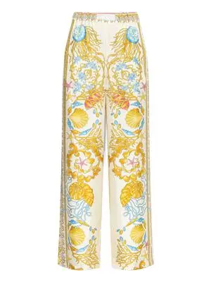 Versace Silk Palazzo Trousers With Underwater Barocco Print - Multicolour
