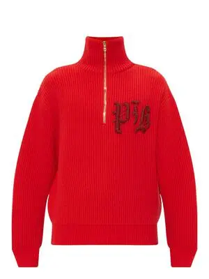 Balmain Cable-knit Wool Sweater With Applique - Red