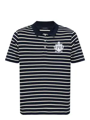 Balmain Striped Pattern Polo - Navy Blue