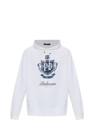 Balmain Logo Crest Hoodie - White