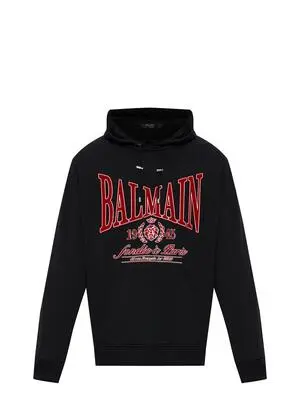 Balmain Logo Velvet-finished Sweatshirt - Black