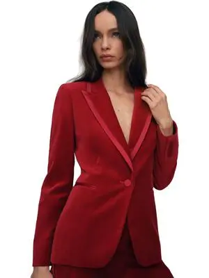 REISS Velvet Single-breasted Suit Blazer - Red