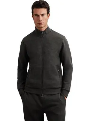 REISS Cortona Double-faced Jersey Zip Sweatshirt - Charcoal