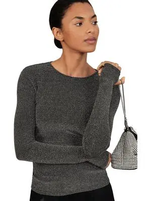 REISS Metallic-knit Long-sleeve Top - Silver