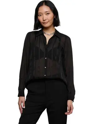 L'Agence Argo Silk Blouse Top - Black Pinstripe