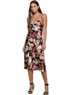 L'Agence Solay Silk Slip Midi Dress - Multi Cluster Floral