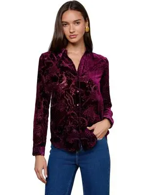 L'Agence Laurent Burnout Velvet Blouse - Dark Port Rococo