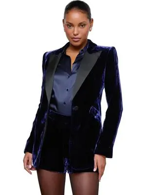 L'Agence Sheila Velvet Longline Blazer - Midnight/black