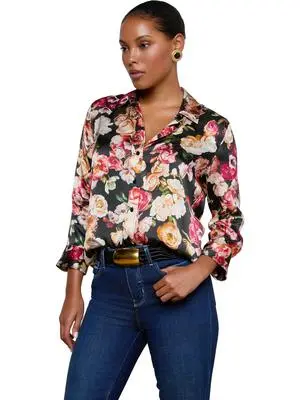 L'Agence Dani Silk Floral Blouse - Multi Cluster Floral