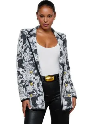 L'Agence Eileen Jacquard Knit Blazer - Black/ecru Damask