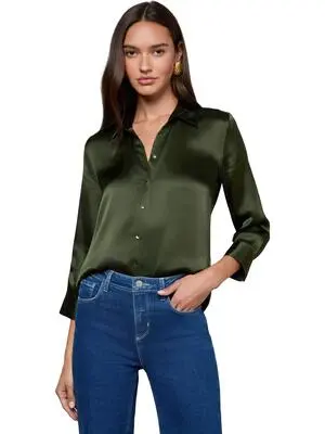 L'Agence Dani Silk Blouse Top - Deep Olive