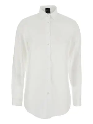 PLAIN Cotton Shirt With Classic Collar And Curved Hem - White