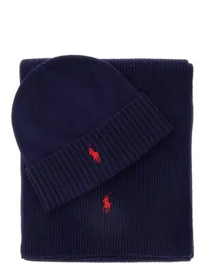 Ralph Lauren Wool Scarf And Beanie Set - Blue