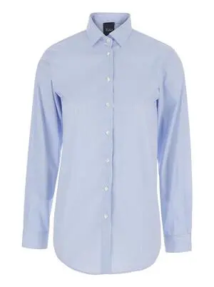 PLAIN Cotton Shirt With Classic Collar - Blue