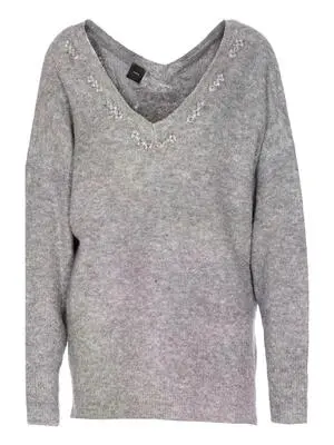 Pinko Embellished V-neck Sweater - Grey