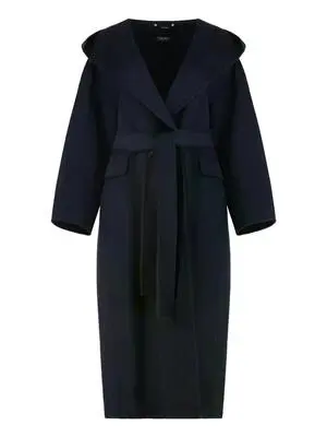 Max Mara Hooded Belted Wool Coat - Blue