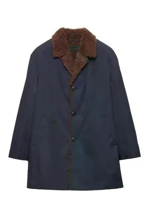Prada Notch-lapel Shearling-collar Coat - Blue
