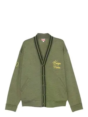 Kenzo Chainstitch-embroidered V-neck Cardigan - Green