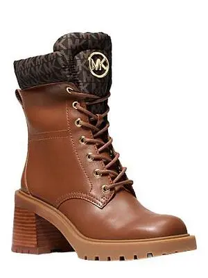 Michael Kors Cade Leather Combat Boots With Signature Logo - Brown