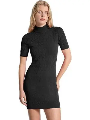 Michael Kors Logo Jacquard Knit Mock Neck Dress - Black