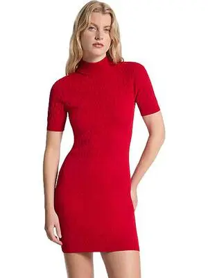 Michael Kors Logo Jacquard Knit Mock Neck Dress - Red