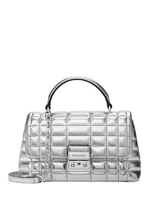 Michael Kors Tribeca Medium Quilted Metallic Leather Satchel - Silver