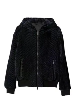 Giorgio Armani Herringbone-pattern Hooded Jacket - Blue