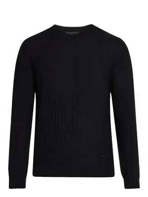 Emporio Armani Merino Wool Basketweave Sweater - Navy