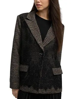 NVLT Plaid Blazer With Lace Applique - Brown Plaid