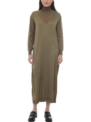 POINT Mixed Media Dress Olive