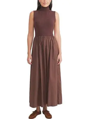 POINT Mixed Media Turtleneck Midi Dress Chocolate