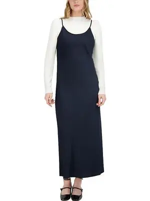 POINT Satin Slip Dress - Navy