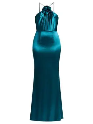 Zac Posen Pleated Satin Halter Gown - Aquamarine