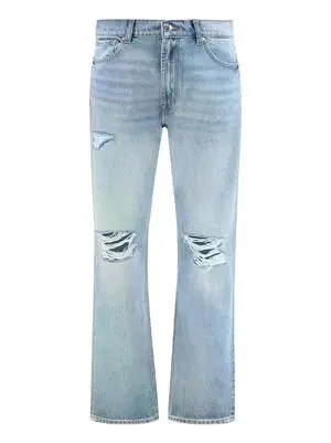 7 For All Mankind Light-wash Cotton Jeans - Blue