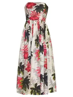 Cara Cara Floral-print Strapless Midi Day Dress - Neutrals