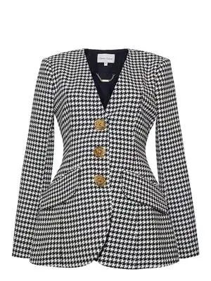 Cara Cara Houndstooth Single-breasted Blazer - White