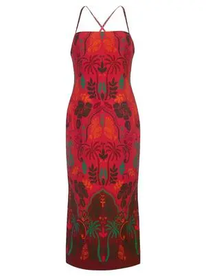 Cara Cara Tropical-print Midi Day Dress - Red