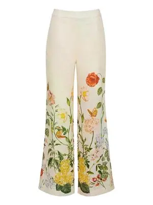 Cara Cara Mayflower Floral-print Linen Trousers - White