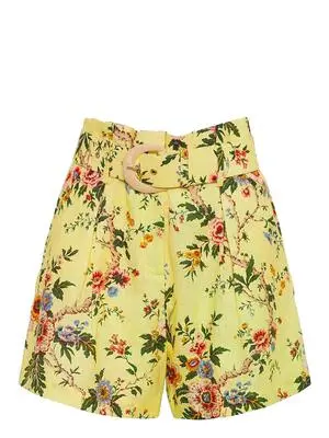 Cara Cara Floral-print Belted Tailored Shorts - Yellow