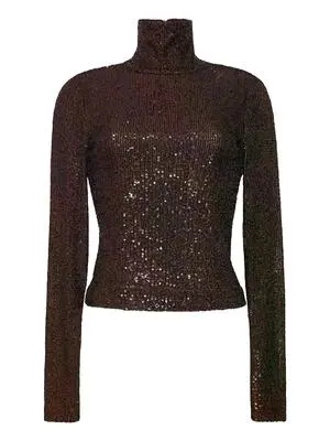 Cara Cara Sequin Turtleneck Top - Brown