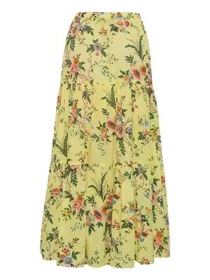 Cara Cara Floral Tiered A-line Skirt - Yellow