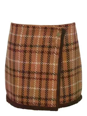 Cara Cara Plaid Mini Wrap Skirt - Brown