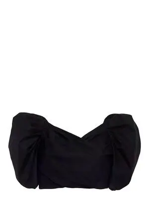 Cara Cara Puff-sleeve Wrap Top - Black