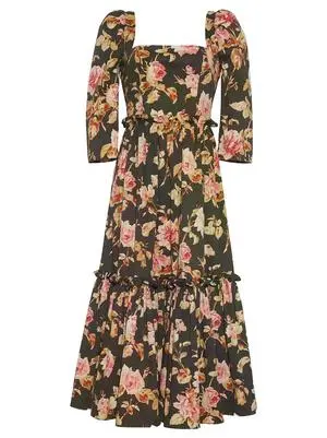 Cara Cara Floral-print Tiered Dress - Green