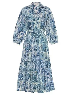 Cara Cara Hutton Floral-print Tiered Midi Dress - Blue